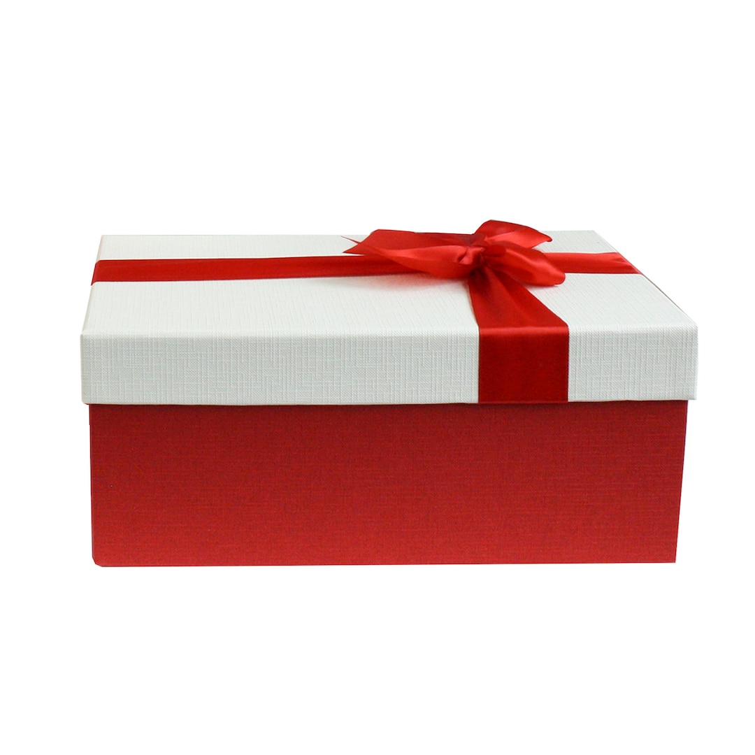 Rigid Gift Boxes, Red Box With Cream Lid, Satin Decorative Bow Ribbon ...