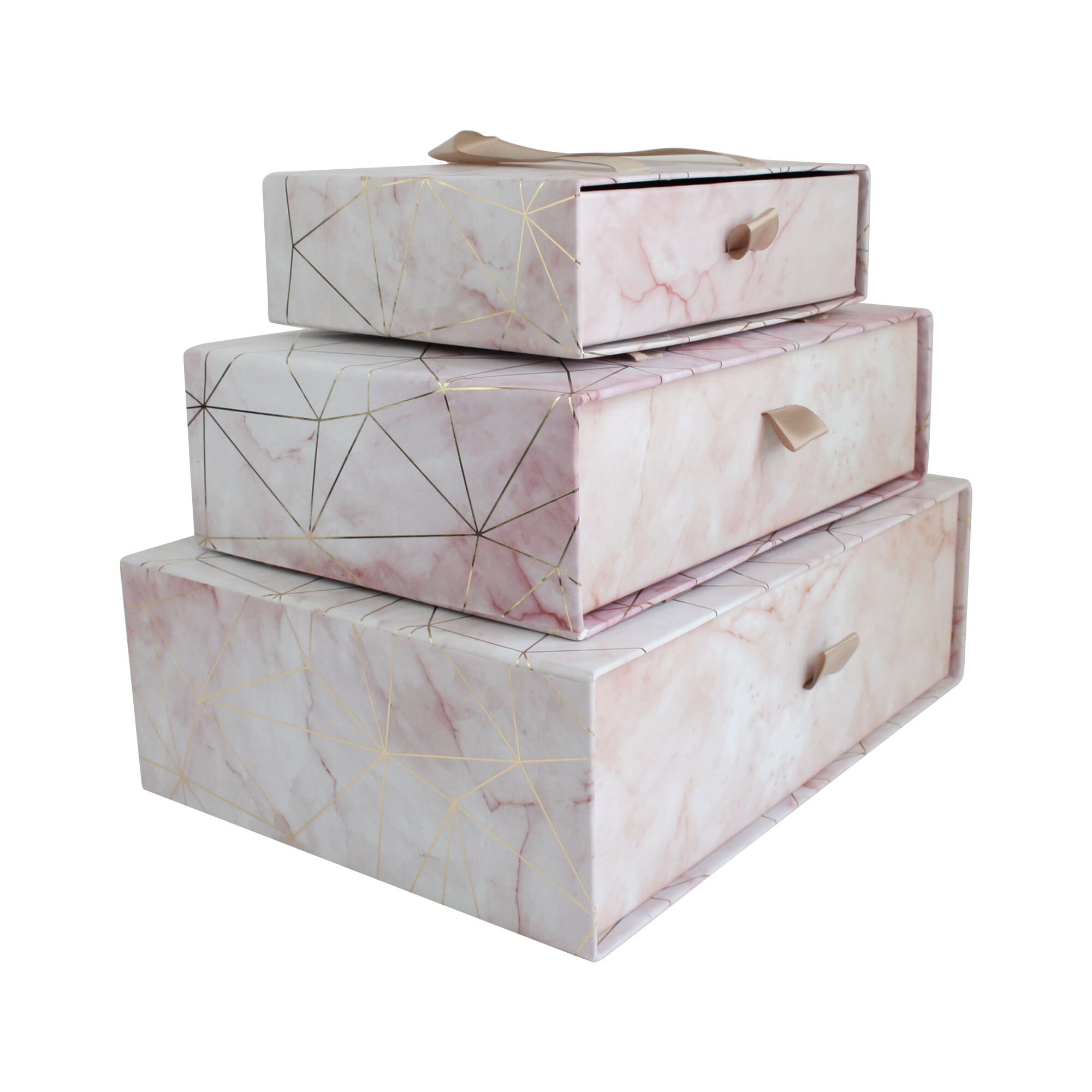 Set of 3 Rigid Rectangle Luxury Drawer Presentation Gift Box, Marble ...