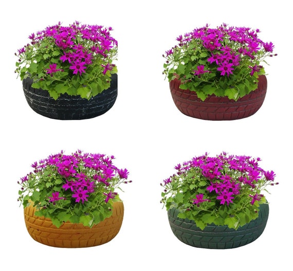 Set of 4 Modern Round Textured Cement Tyre Patterned Flower | Etsy UK