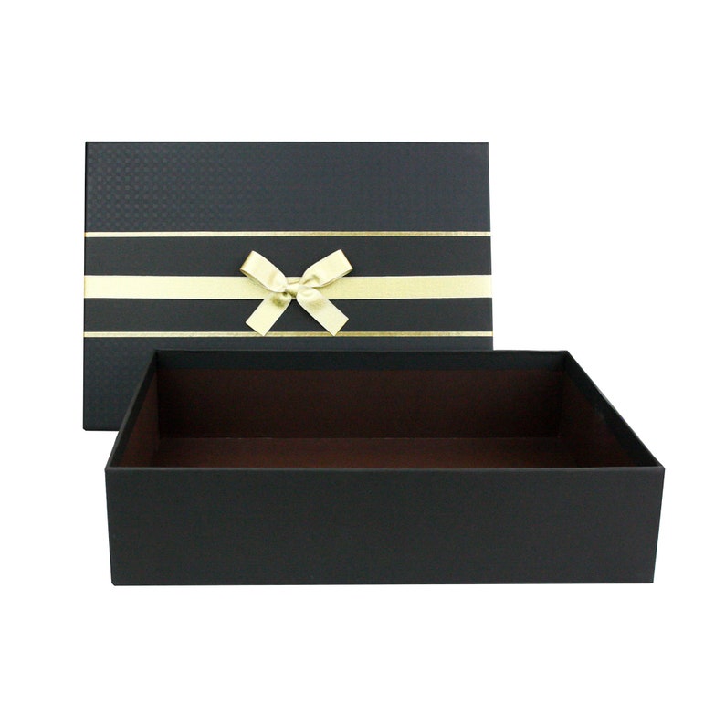 Rigid Gift Box With Lid, Brown Interior and Bow Decorative Ribbon, Set ...