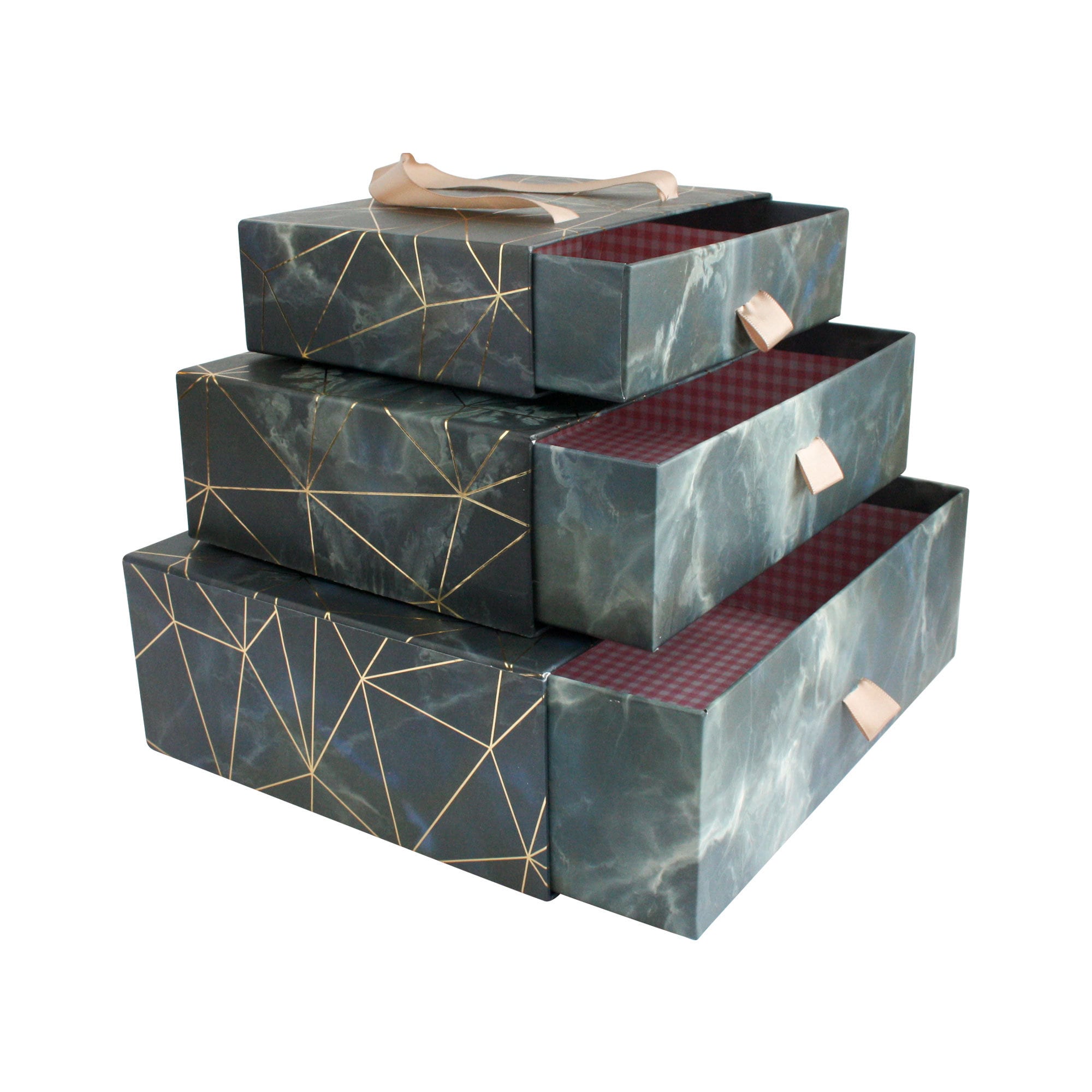 Set of 3 Rigid Rectangle Luxury Drawer Presentation Gift Box, Marble ...