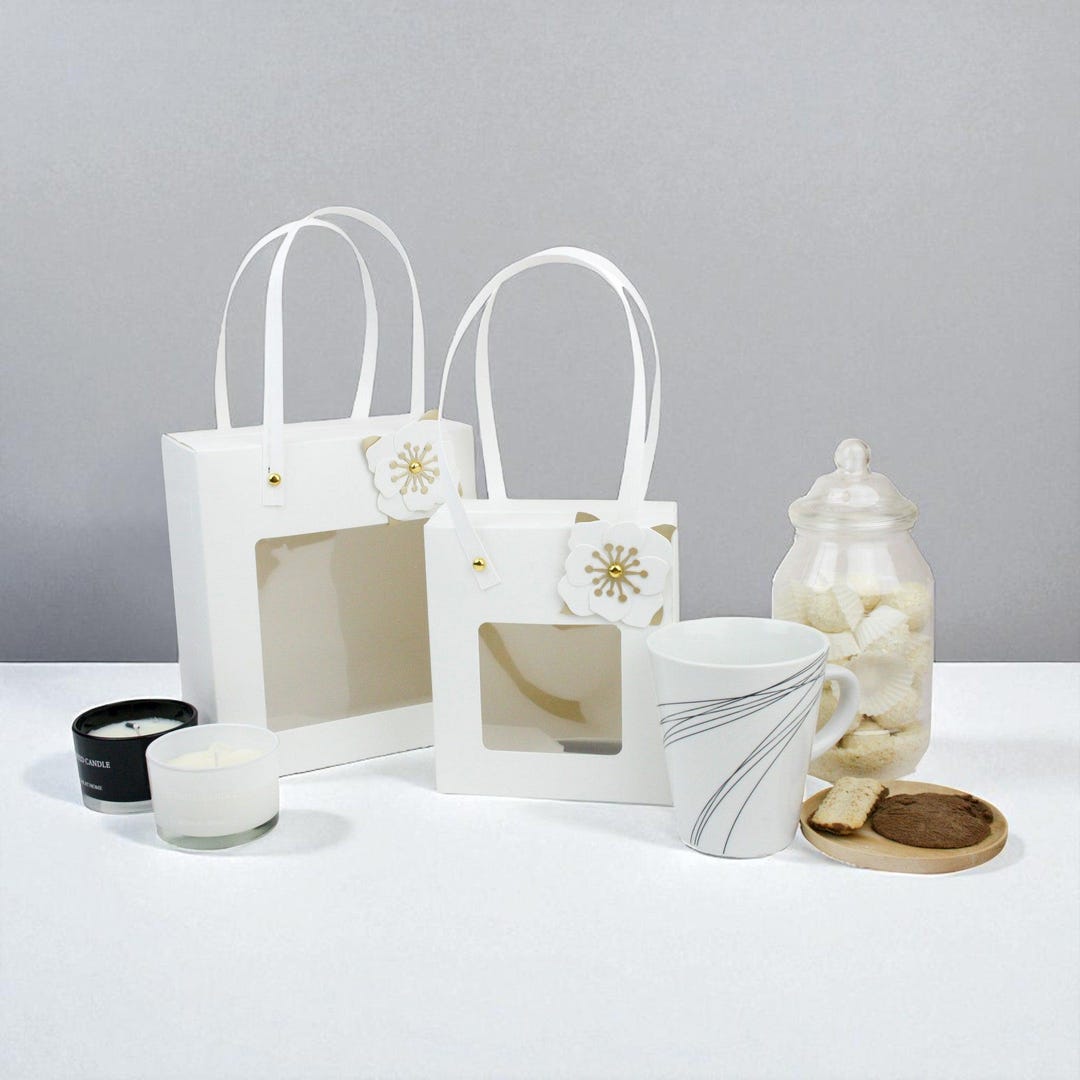 Pack of 12 White Kraft Gift Box Bags With Clear Window and Handle ...