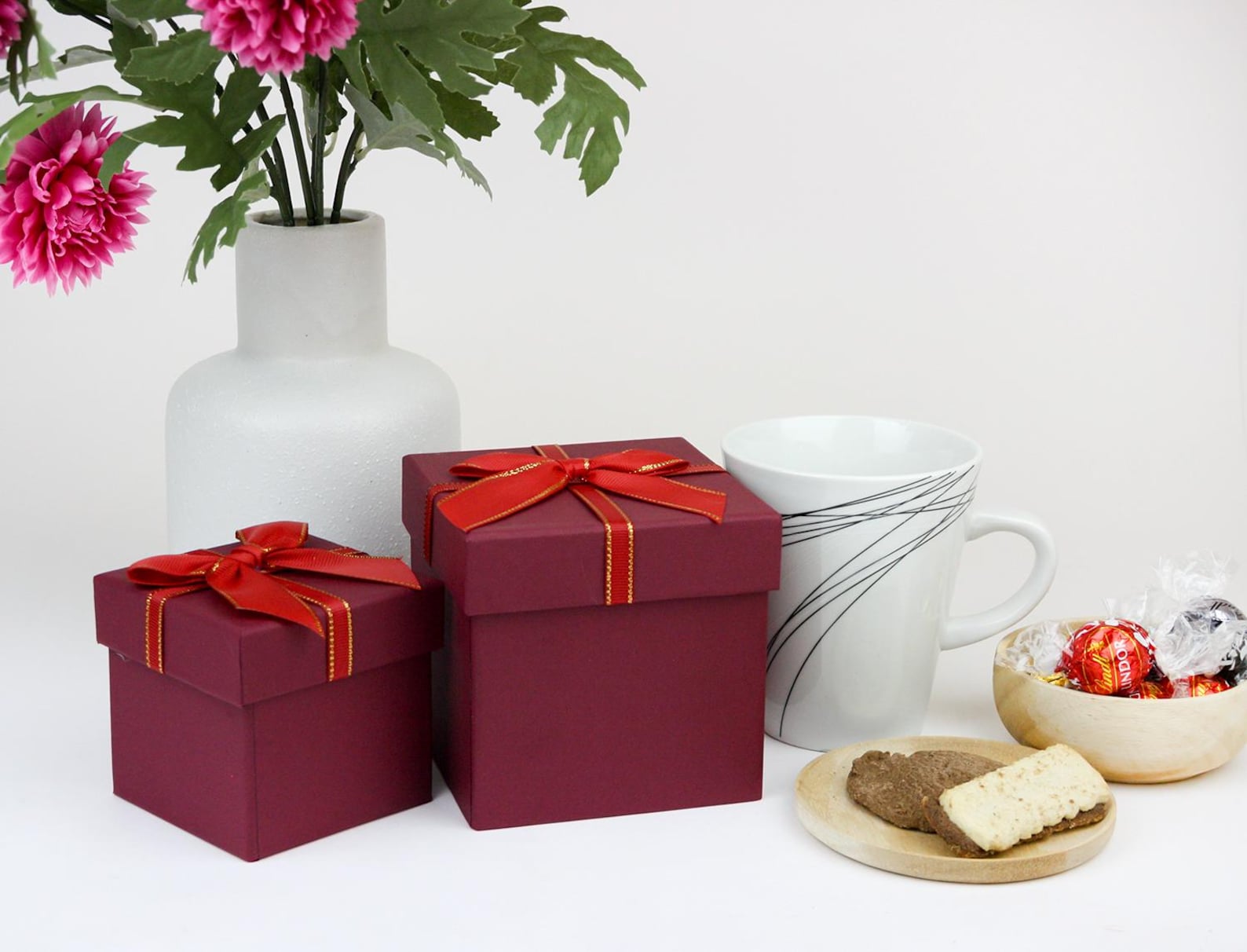 Set of 2 Rigid Luxury Square Shaped Presentation Box, Satin Ribbon Lid ...