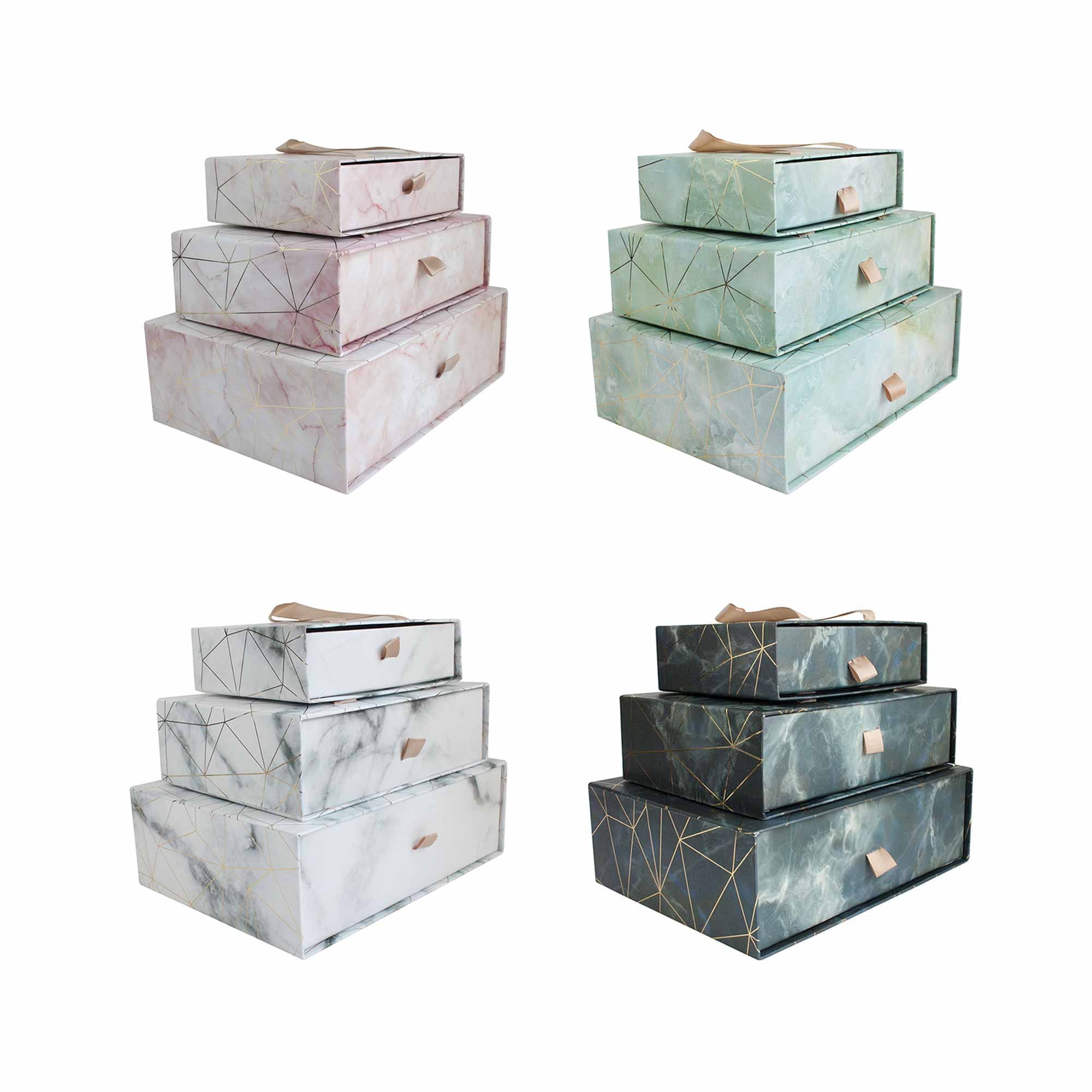 Set of 3 Rigid Rectangle Luxury Drawer Presentation Gift Box, Marble ...
