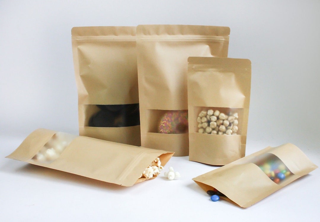 Kraft Seal-able Bags With See-through Window - Pack of 100 (sizes ...