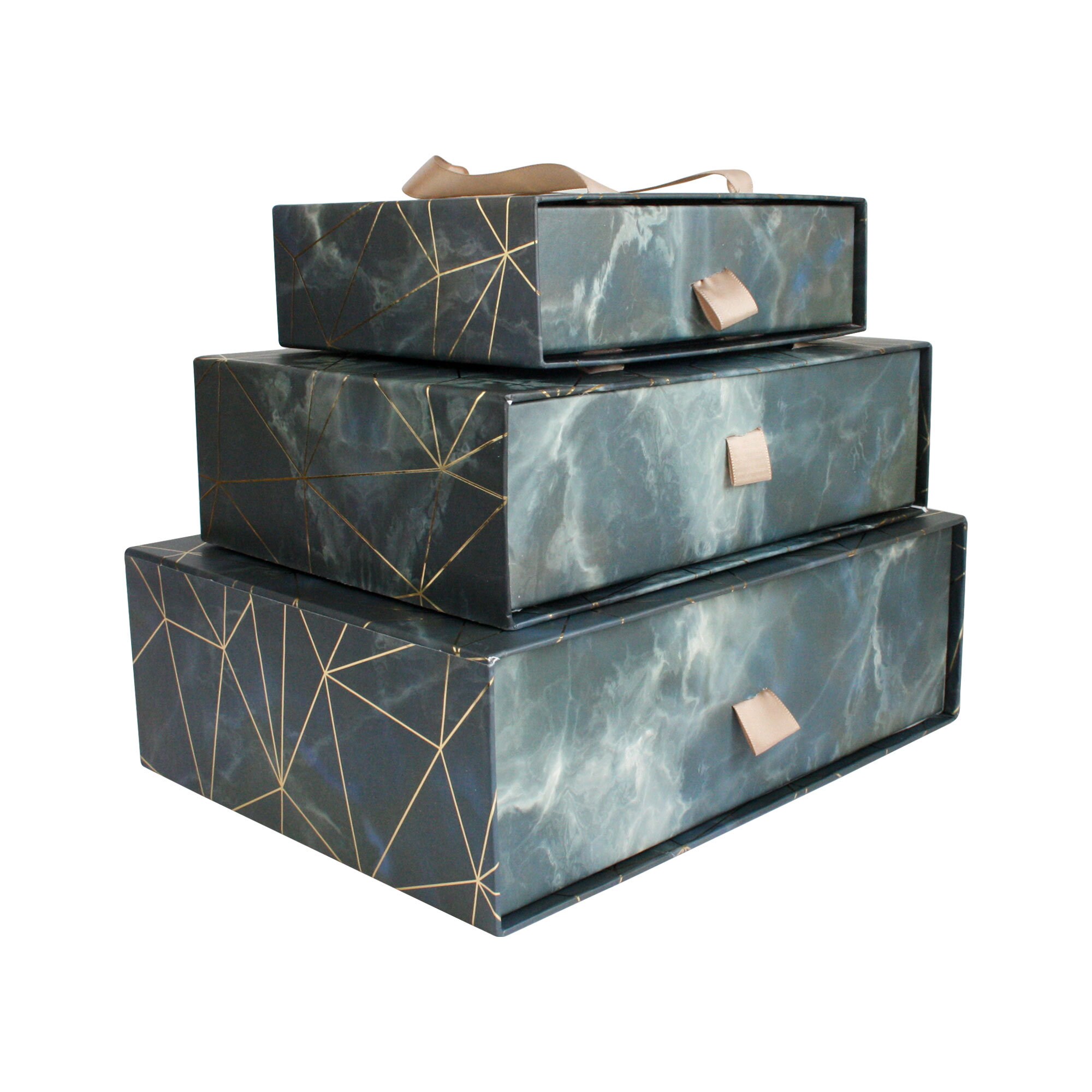 Set of 3 Rigid Rectangle Luxury Drawer Presentation Gift Box, Marble ...