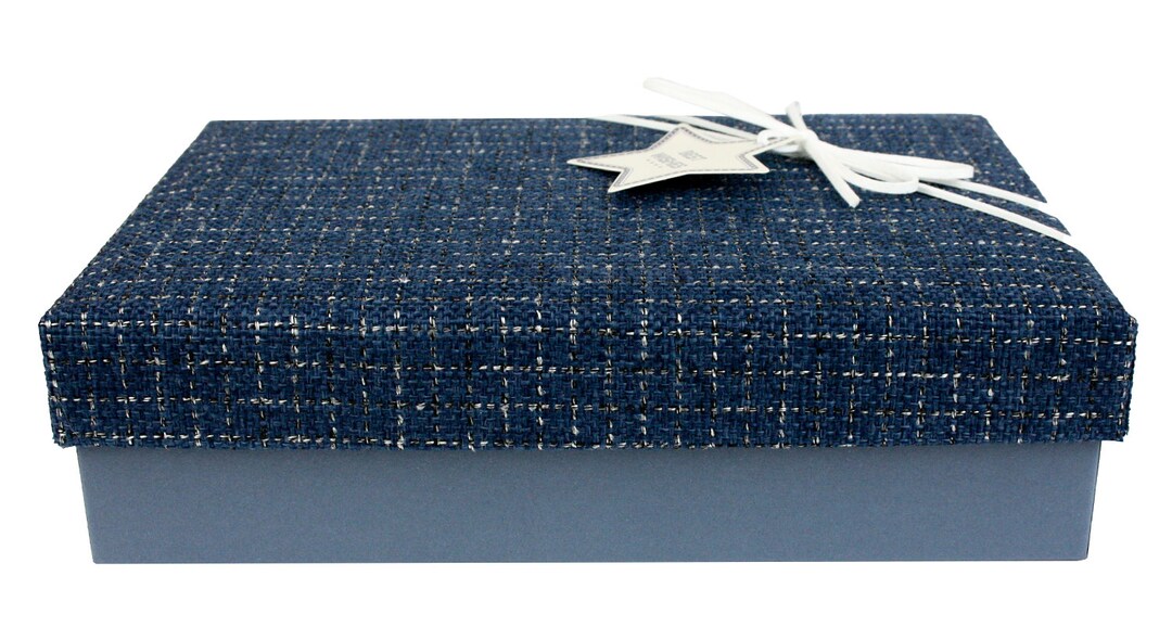 Blue Box With Textured Fabric Blue Lid, Suede Decorative Ribbon With ...