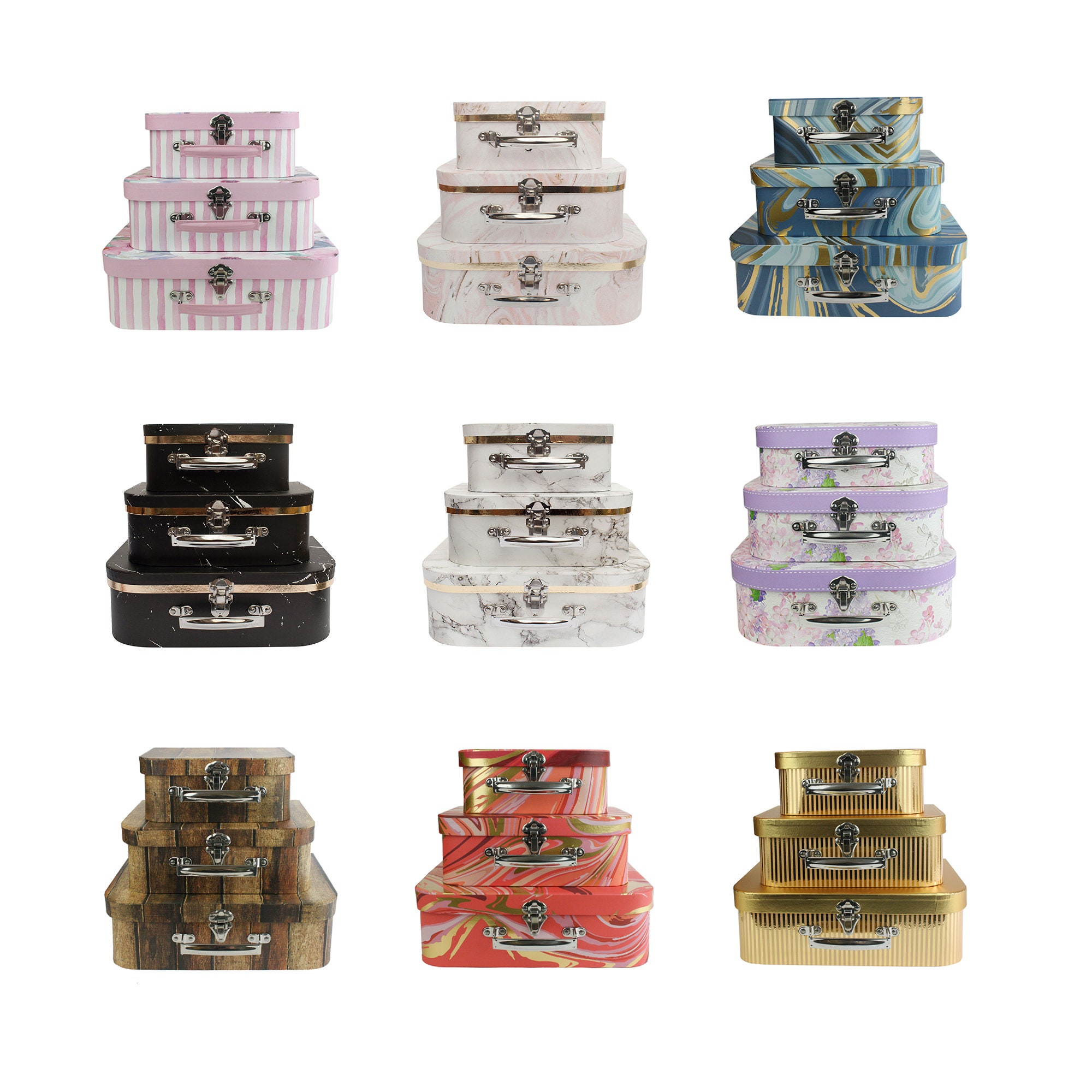Set of 3 Rigid Luxury Presentation, Suitcase Gift Storage Box, Printed ...