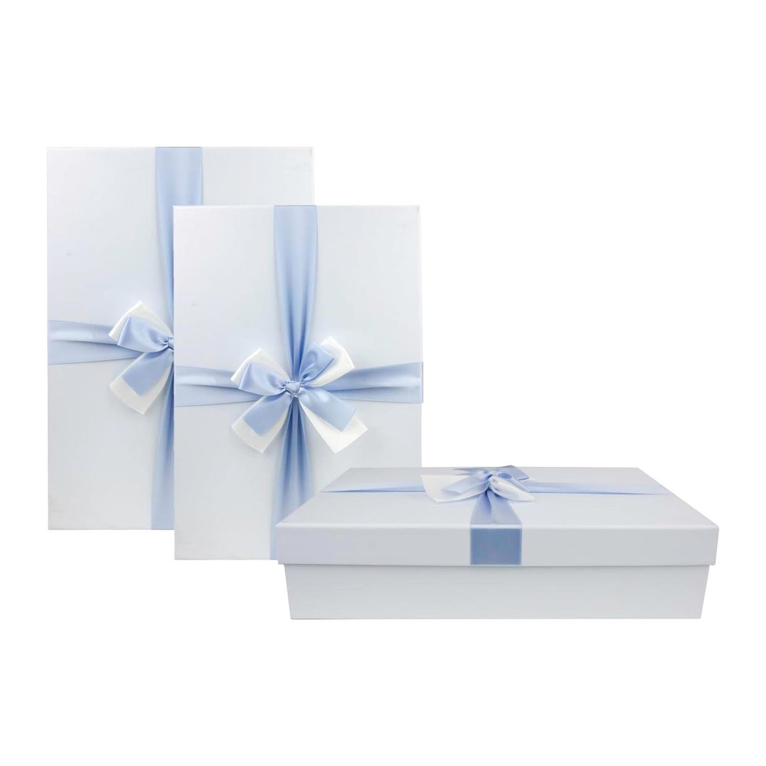 Set of 3 Rectangle Rigid Gift Box With Lid, Brown Interior & Satin ...