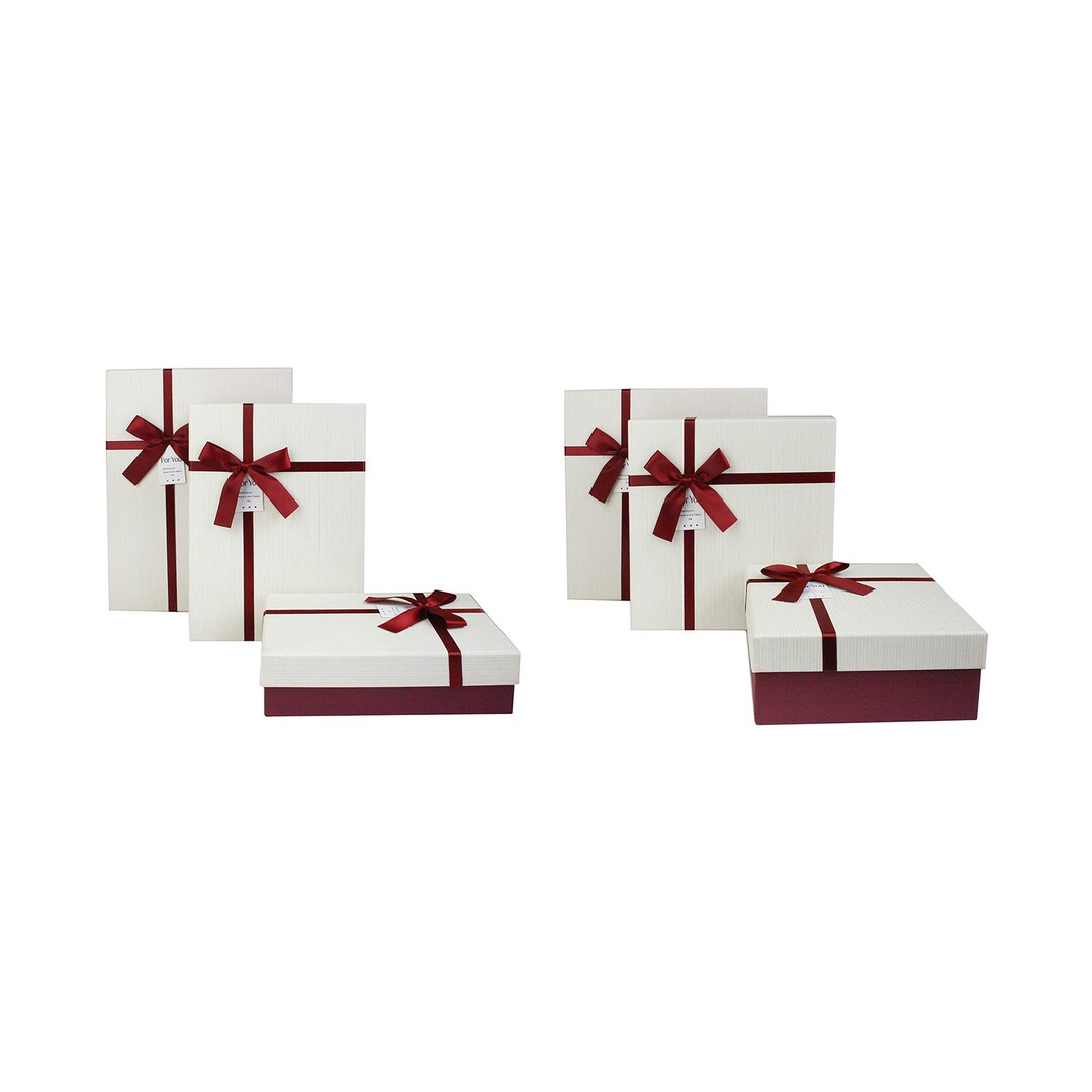 Set of 3 Rigid Luxury Presentation Gift Box, Textured Burgundy Box With ...