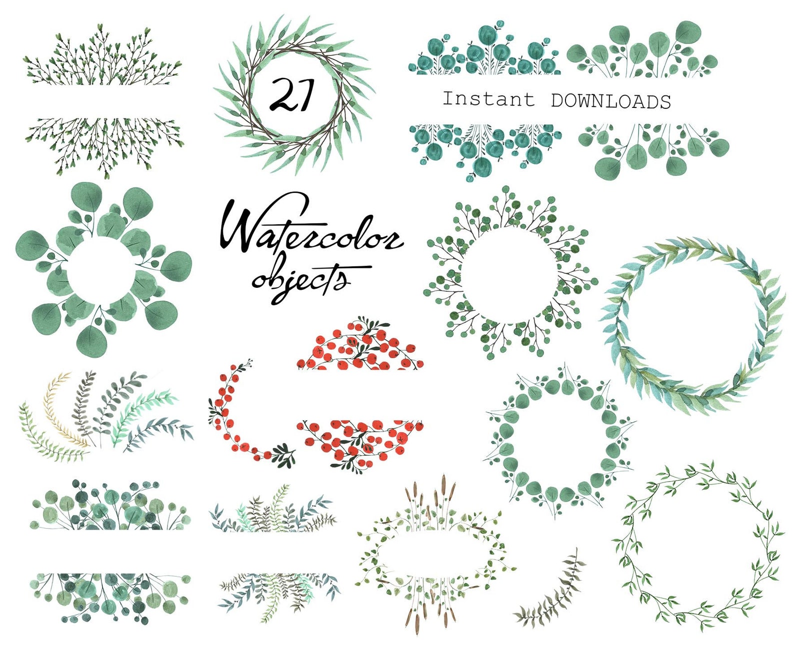 21 Greenery piece bundle 21 Greenery png elements botanical | Etsy