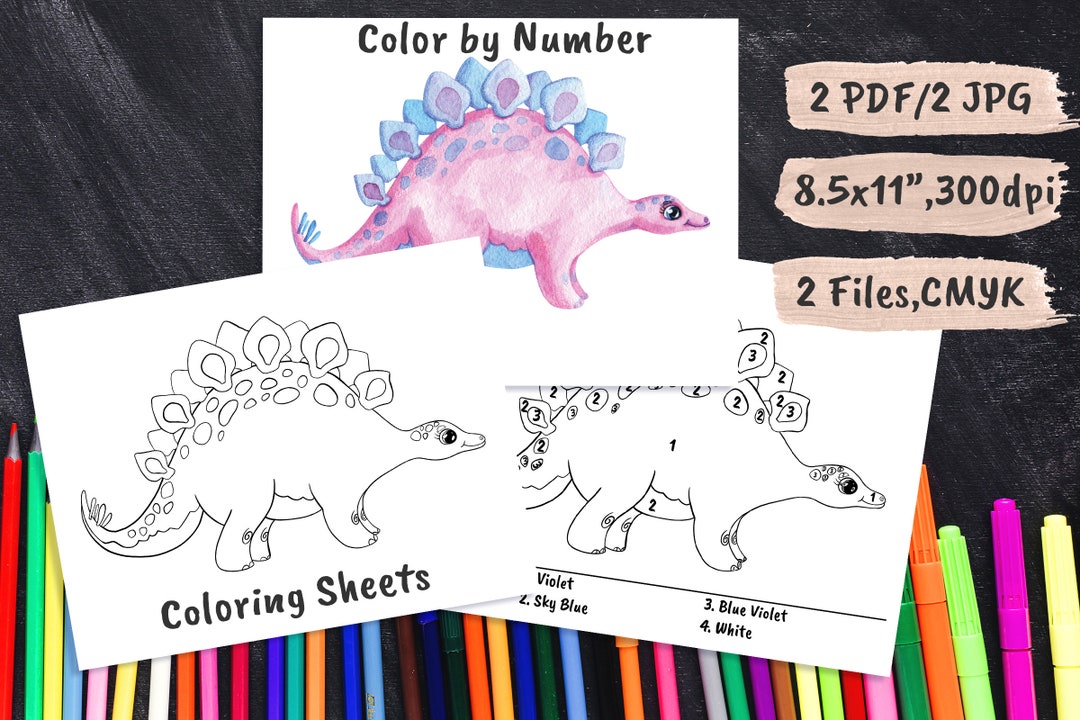 Stegosaurus Color by Number: Dinosaur Coloring Pages (PDF) - Etsy