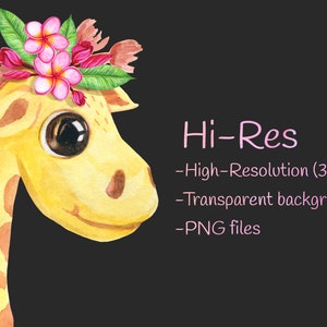 Cute Giraffe Watercolor Zoo Animals. Tropical Baby Shower Digital Png ...