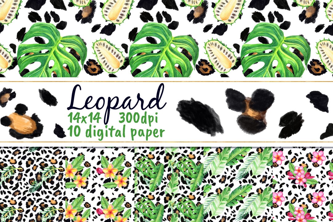 Tropical Leopard Print Digital Paper: Jungle Safari Patterns (digital ...