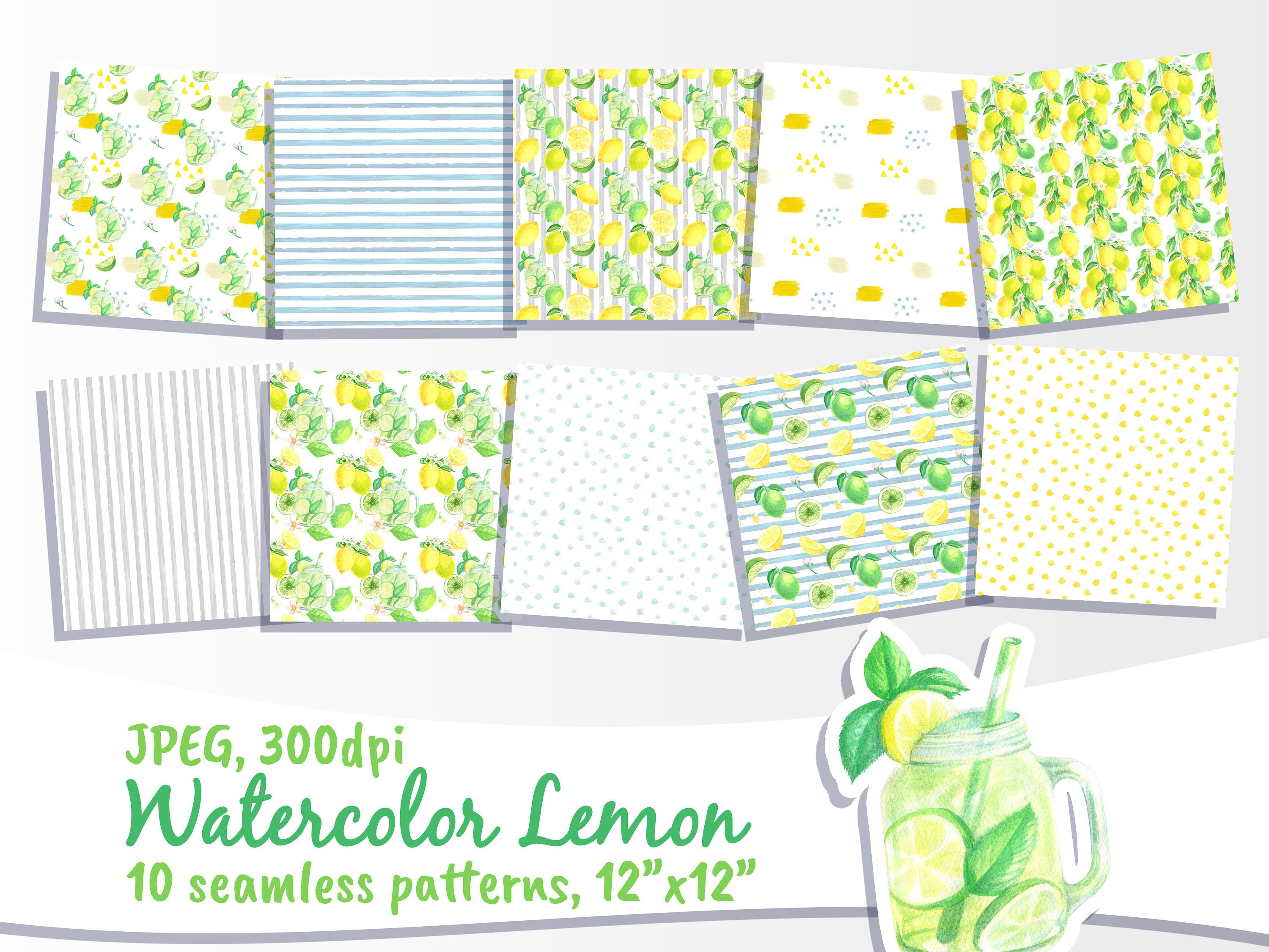 Lemons Digital Paper Clip Art, Seamless Patterns Files Background ...