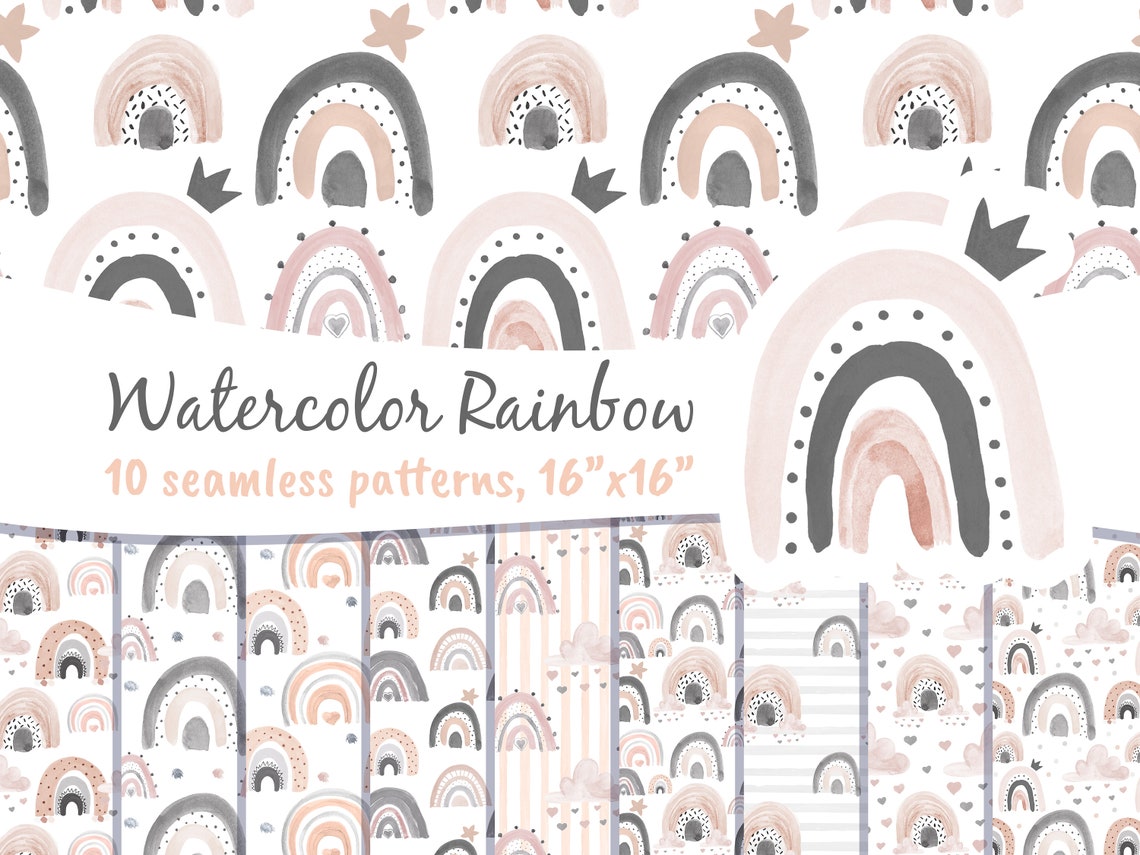 Modern Rainbow Watercolor Boho Digital Paper Set Clipart Jpg - Etsy