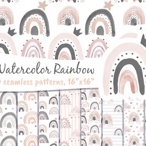 Modern Rainbow Watercolor Boho Digital Paper Set Clipart Jpg ...