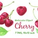 Watercolor Cherry Clipart Icons Png Food Ripe Red Cherries Berries ...