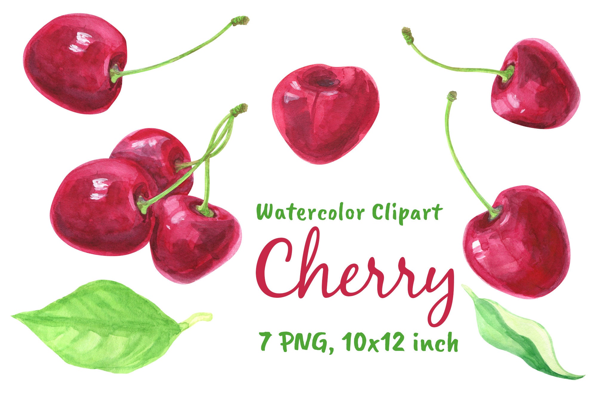 Watercolor Cherry Clipart Icons Png Food Ripe Red Cherries Berries ...