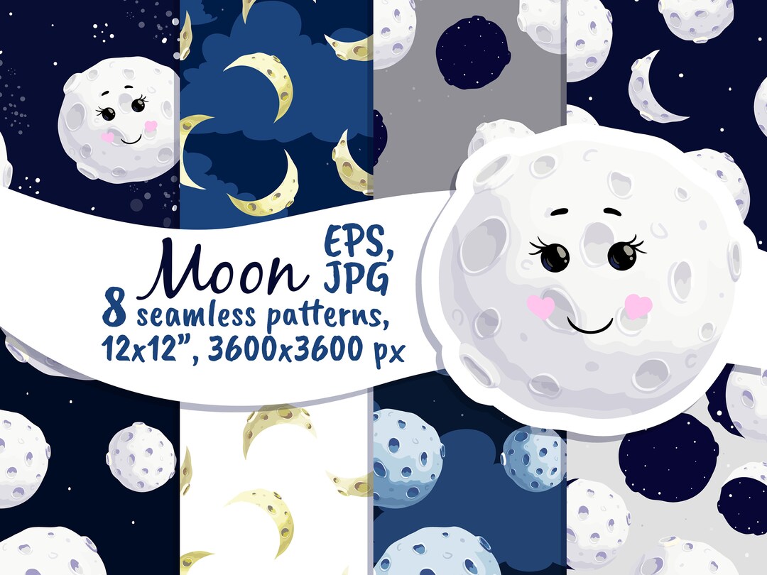 Moon Phase Seamless Digital Pattern Vector Moon Digital Paper Printable ...
