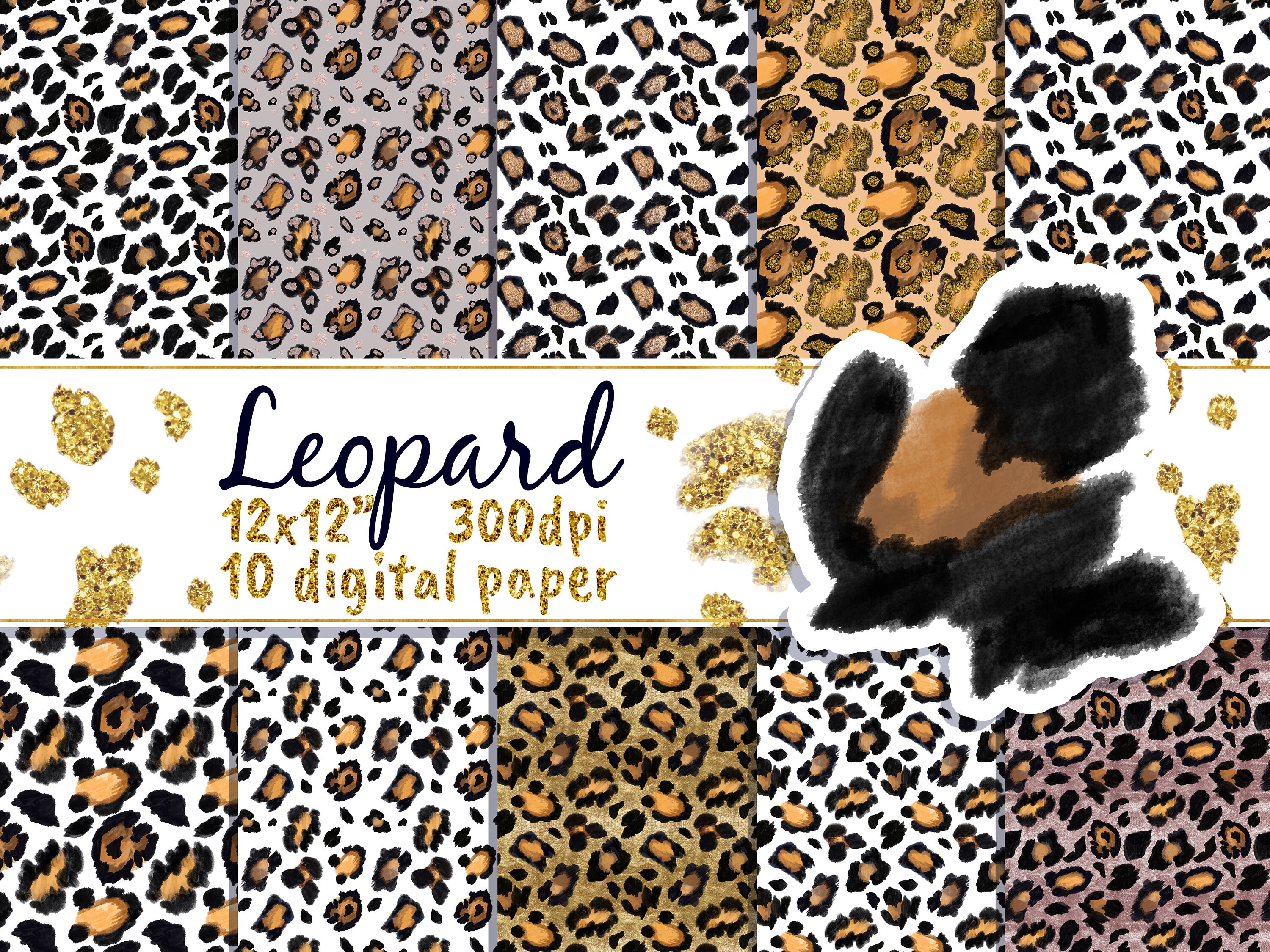 Leopard Rose Gold Digital Paper Pack, Cheetah Pink Glitter Seamless ...