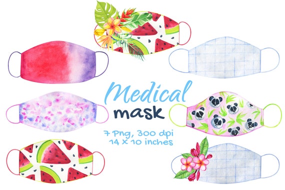 Animal Face Mask Design Clipart Transparent Watercolor Png | Etsy