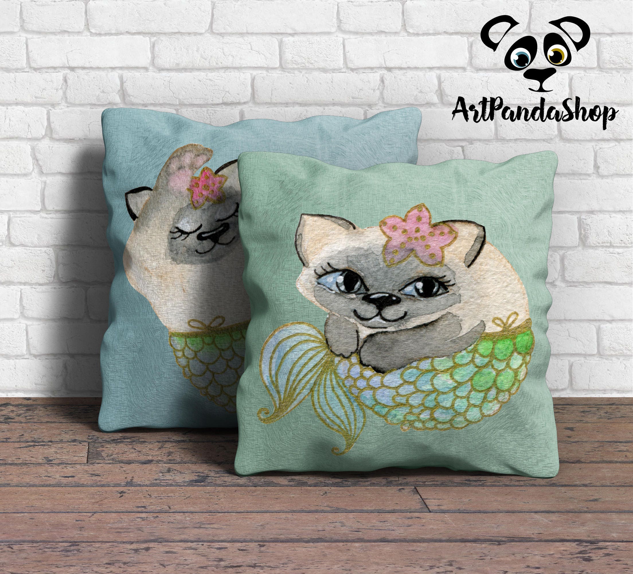 Cat Fish Cute Mermaid Cat Catfish Mercat Watercolor Cat Print - Etsy