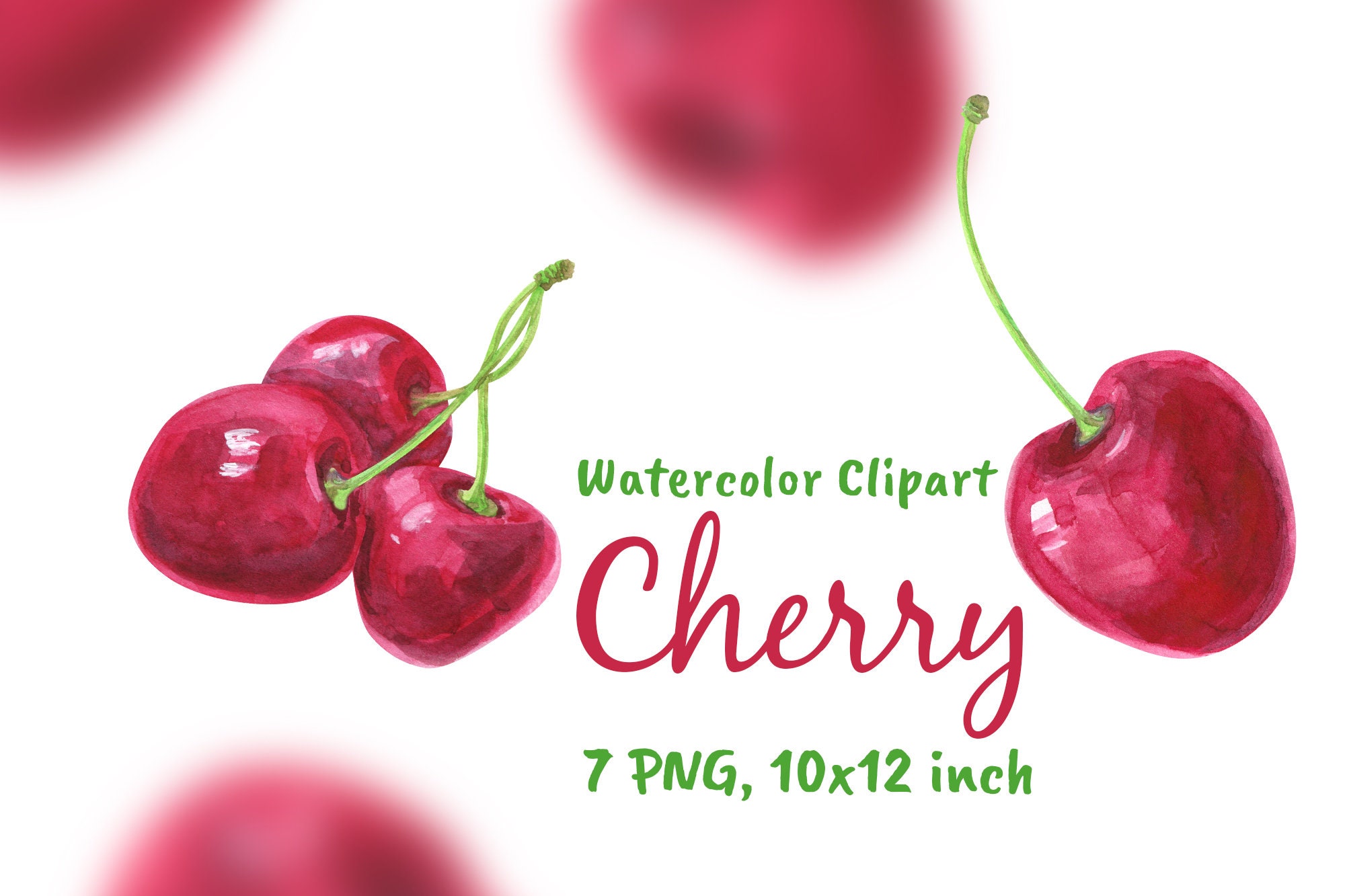 Watercolor Cherry Clipart Icons Png Food Ripe Red Cherries Berries ...