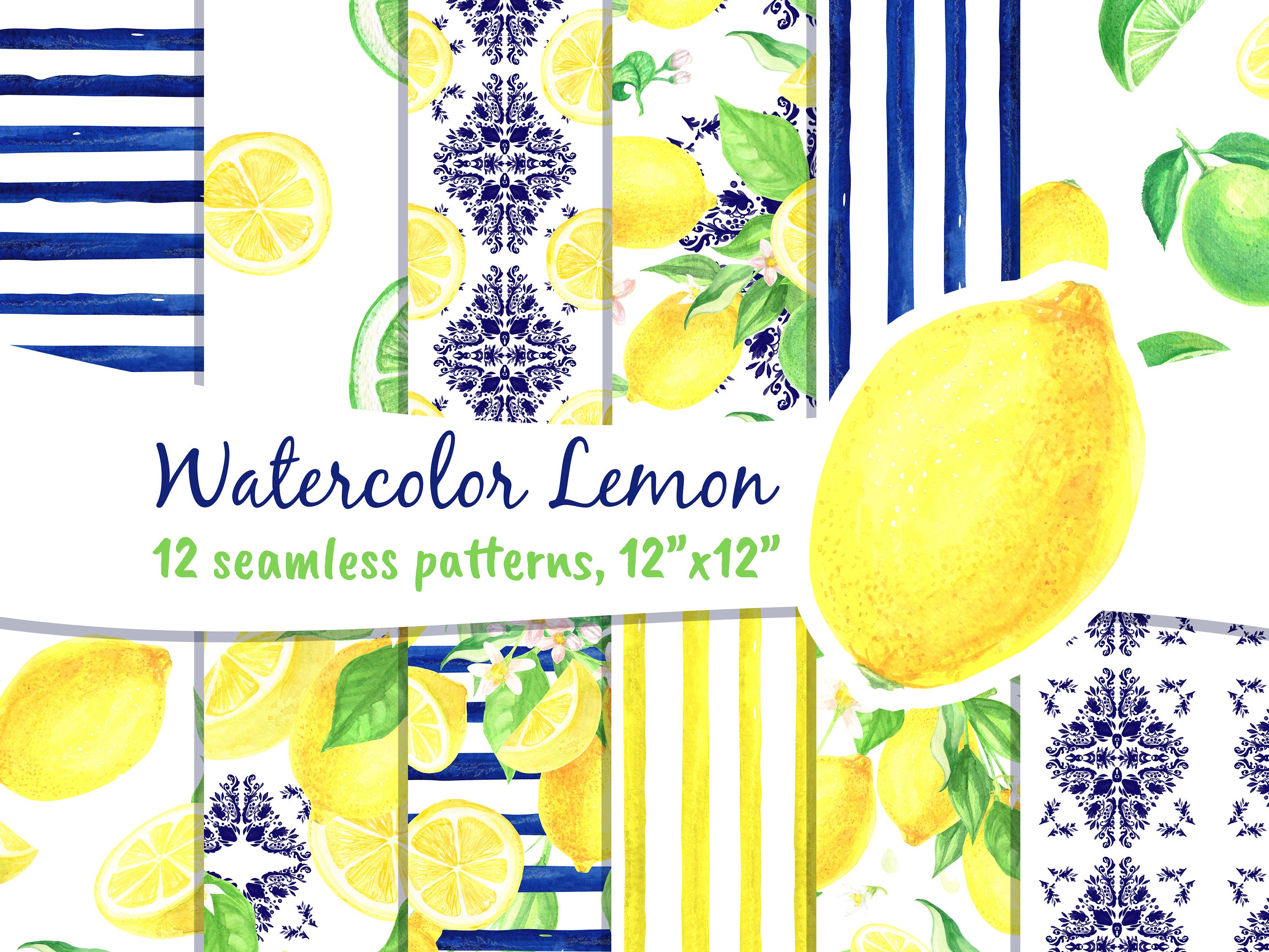 Lemon Digital Paper Watercolor Seamless Patterns Background - Etsy