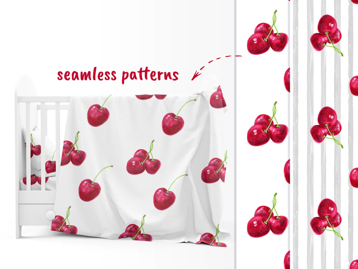 Cherry Digital Paper Watercolor Cherries Red Berries Fruits - Etsy