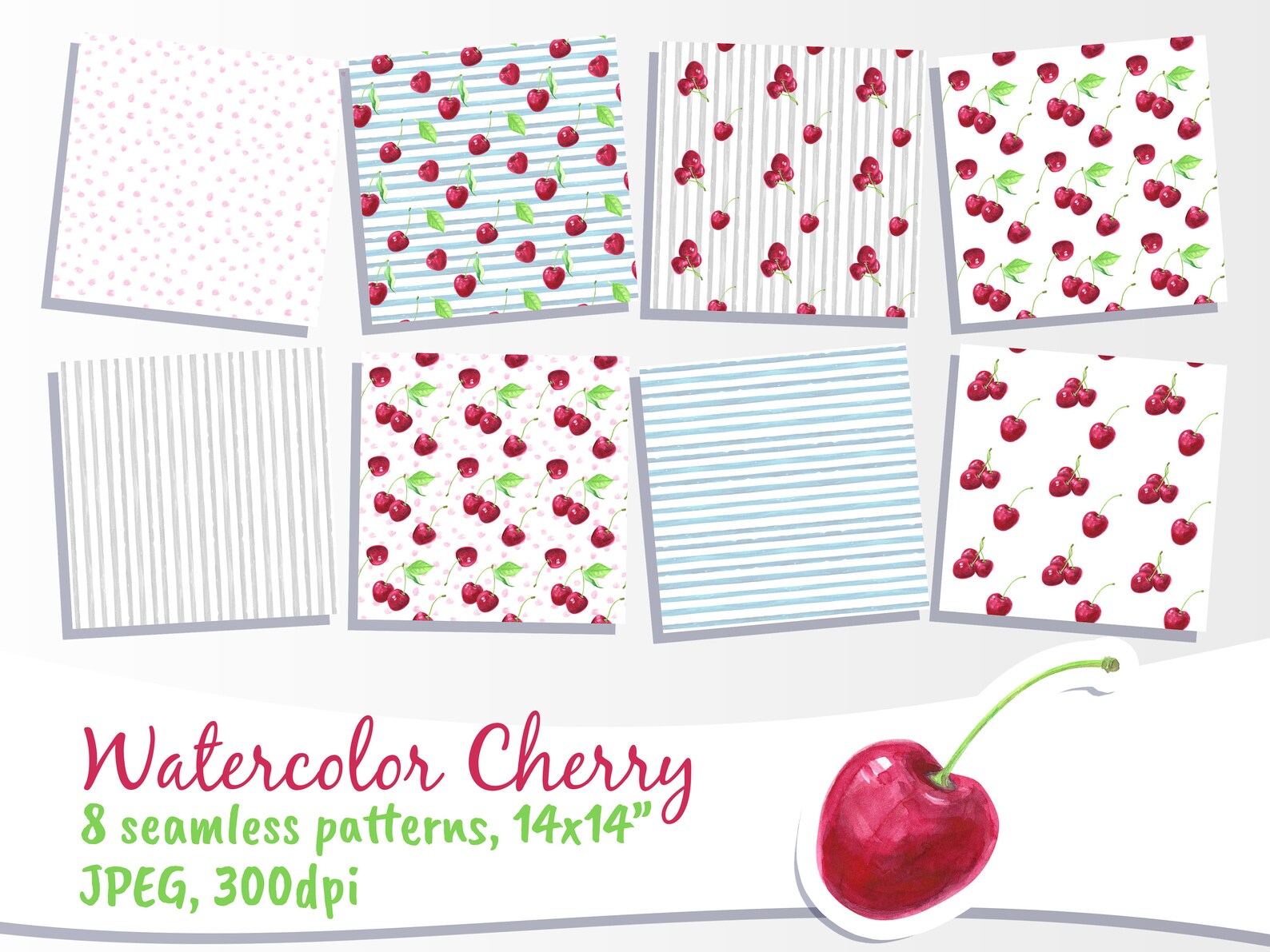 Cherry Digital Paper Watercolor Cherries Red Berries Fruits - Etsy