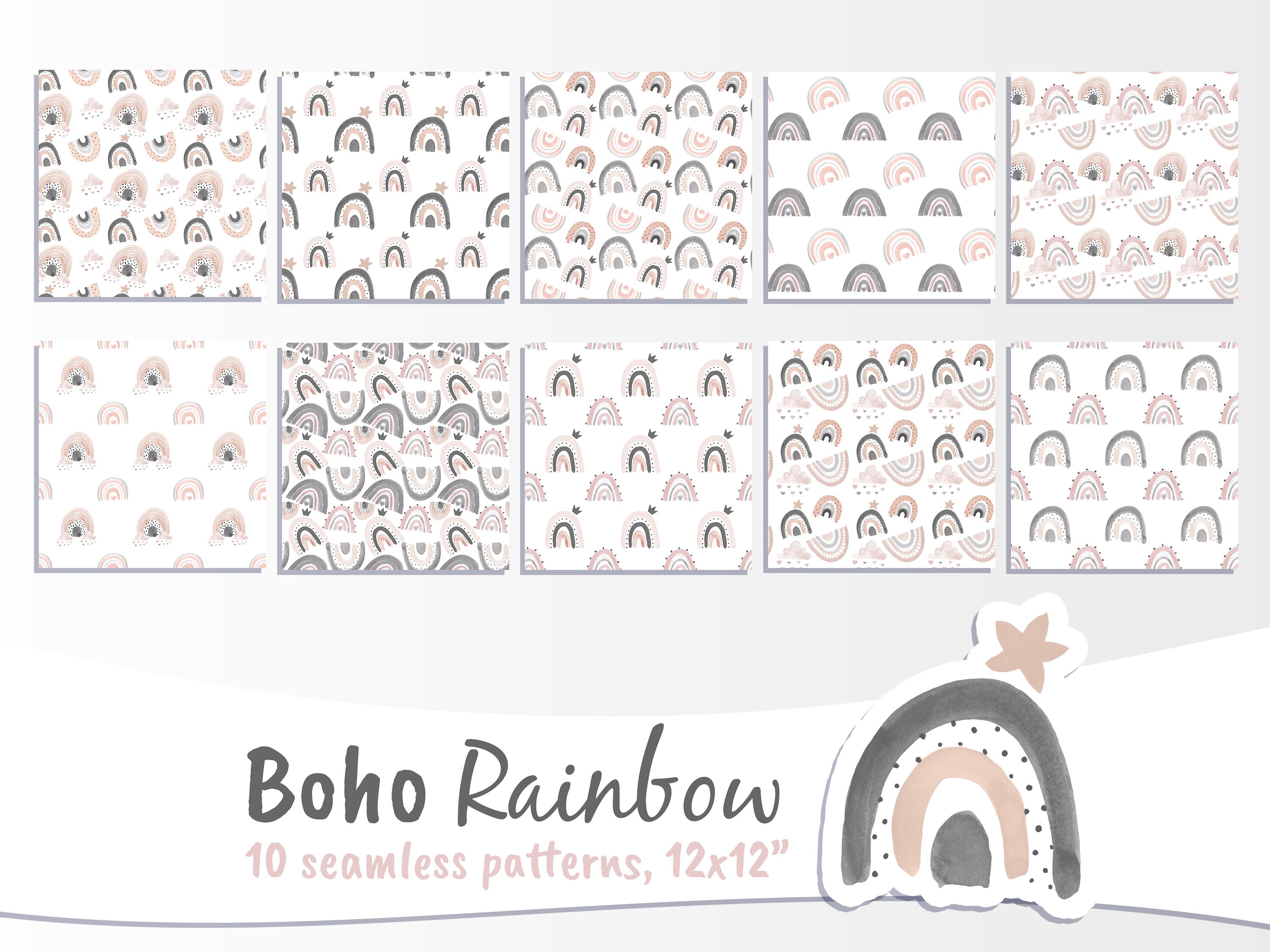 Boho Rainbow Digital Paper: Watercolor Seamless Patterns (digital ...