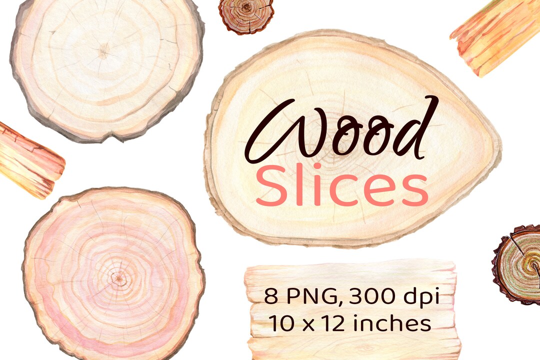 Wood Frame Slice Clipart Background. Watercolor Summer Woodland Rustic ...