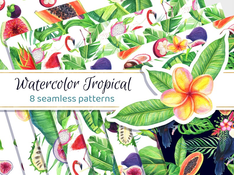 Watercolor Clipart Tropical Summer Hawaii Digital Paper Palm Leaf ...