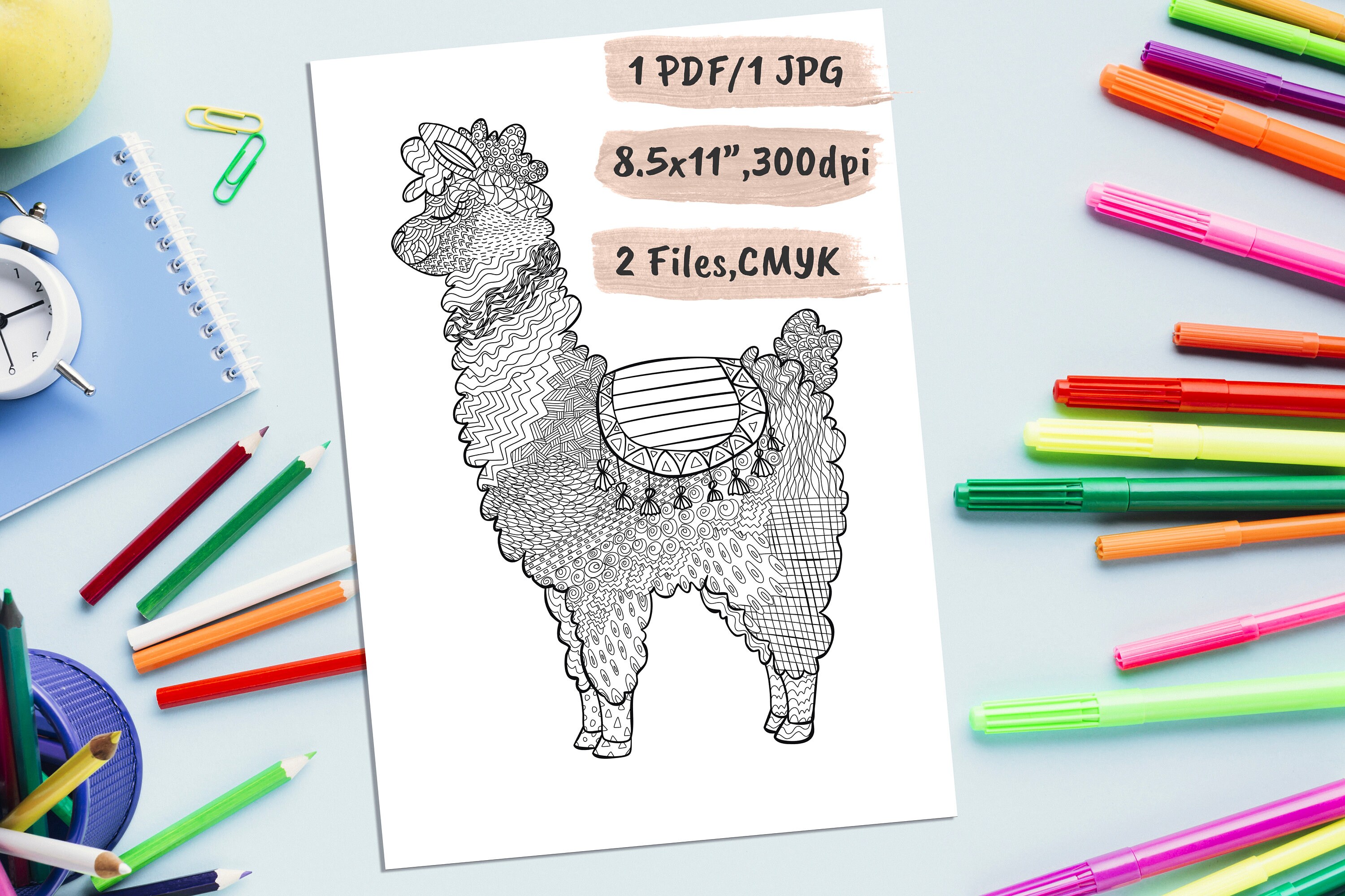 Sweet Llama Coloring Page: Alpaca Art (PDF/JPG) - Etsy