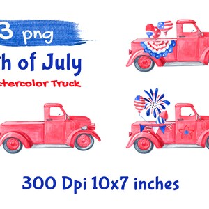 Handpainted Clipart, USA Independence Day, Vintage Red Truck, 4th of ...