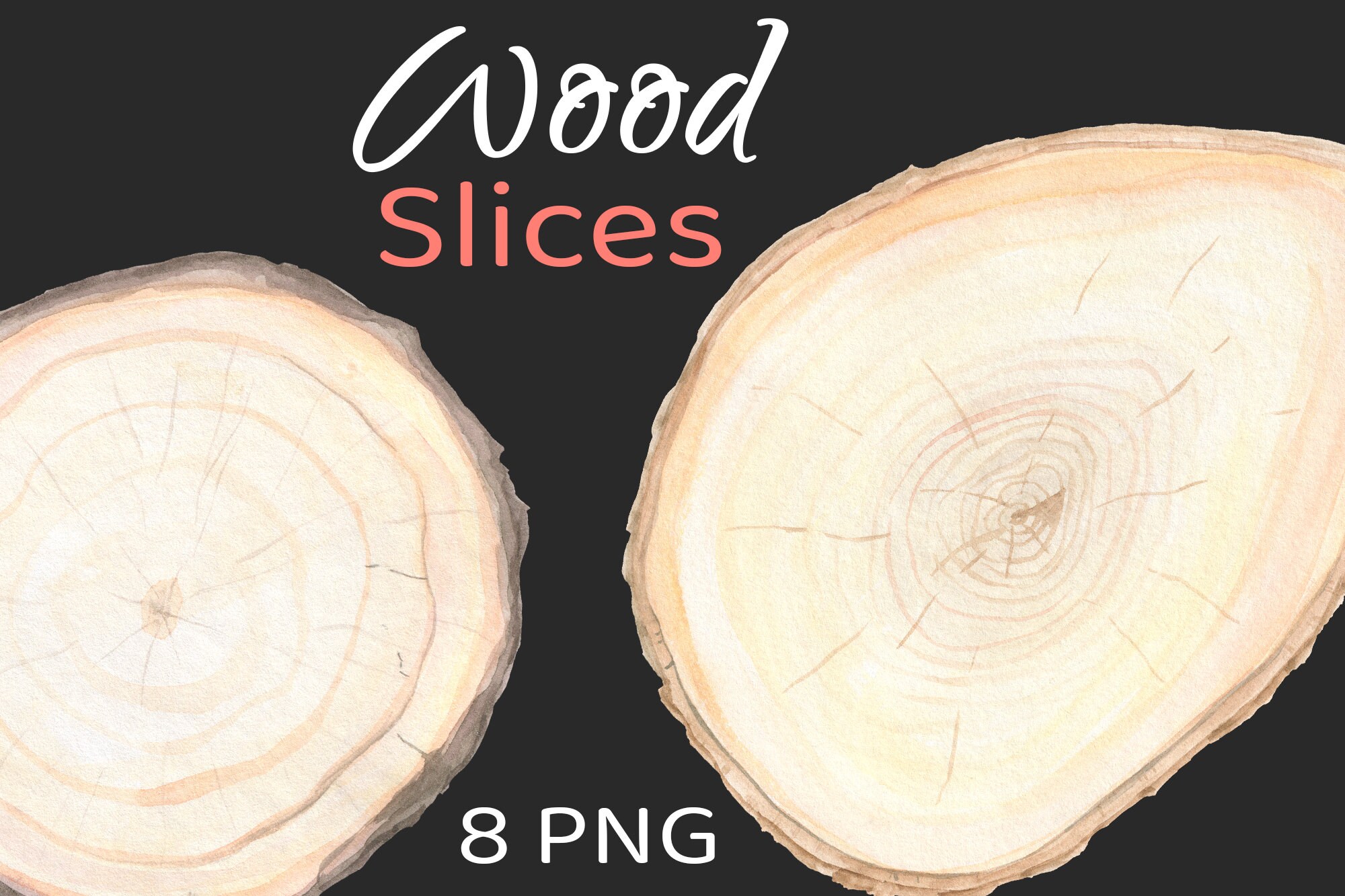 Wood Frame Slice Clipart Background. Watercolor Summer Woodland Rustic ...