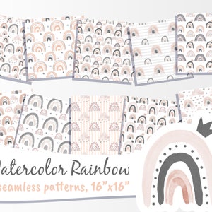 Modern Rainbow Watercolor Boho Digital Paper Set Clipart Jpg ...