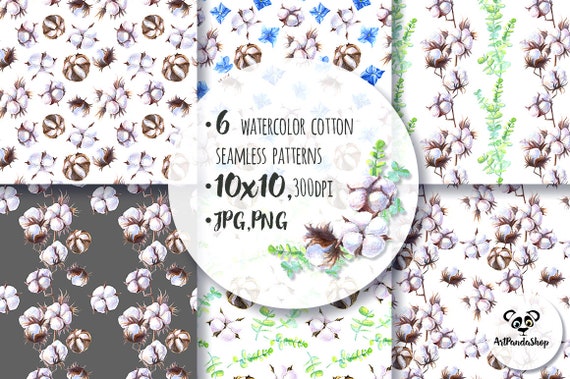 Seamless Pattern Watercolor Cotton Floral Digital Scrapbook - Etsy