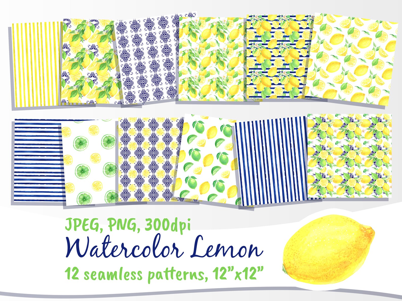 Lemon Digital Paper Watercolor Seamless Patterns Background - Etsy