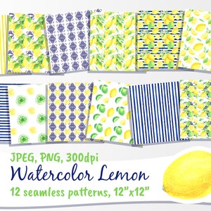 Lemon Digital Paper Watercolor Seamless Patterns Background ...
