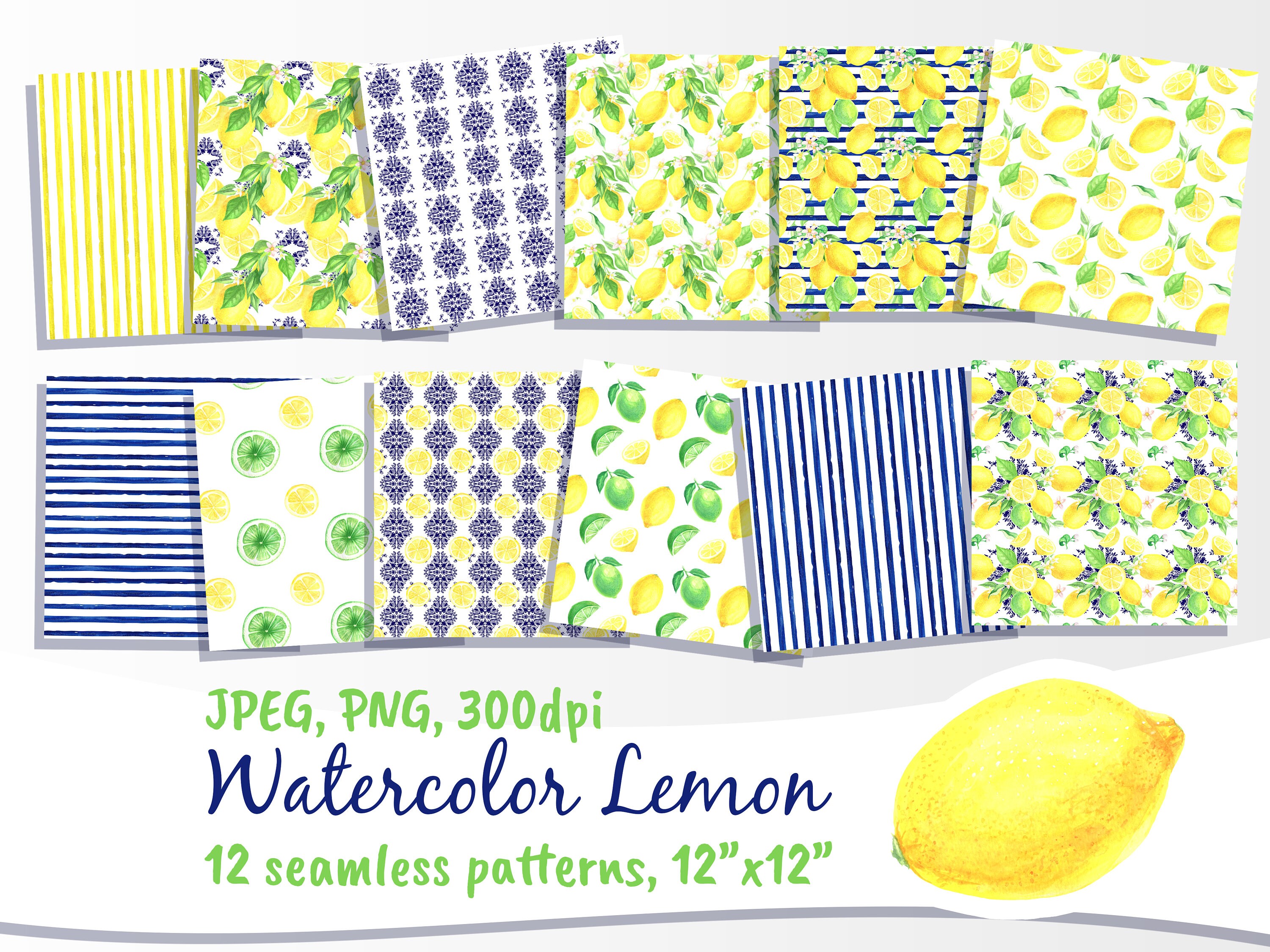 Lemon Digital Paper Watercolor Seamless Patterns Background - Etsy