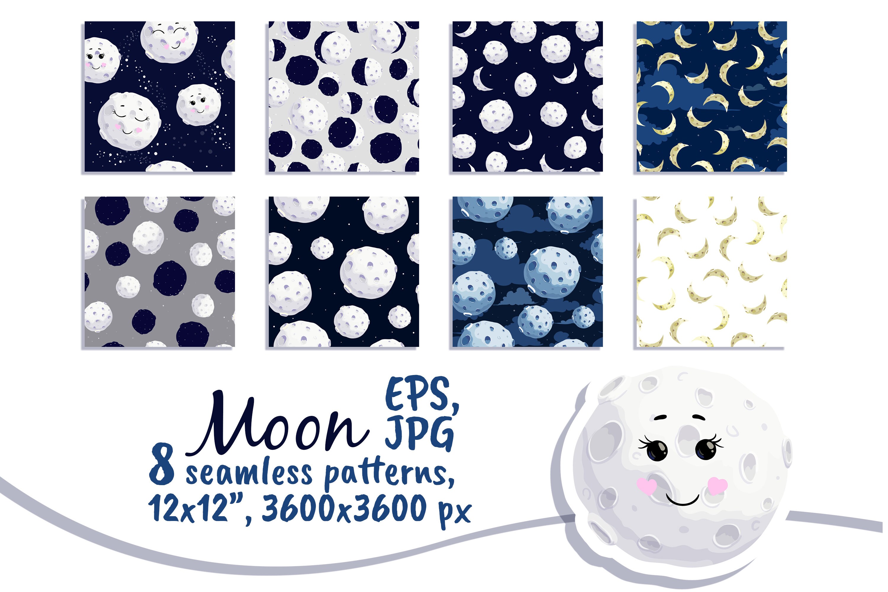 Moon Phase Seamless Digital Pattern Vector Moon Digital Paper Printable ...