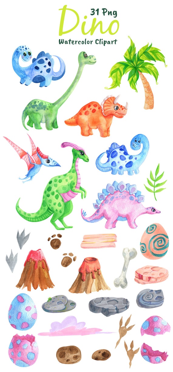 Watercolor Dinosaurs Cute Stegosaurus Clipart Png Jungle - Etsy