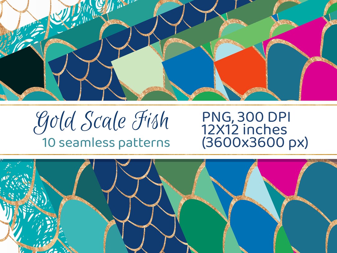 Seamless Patterns Mermaid Fish, Dragon Scale, Set Geometric Background ...