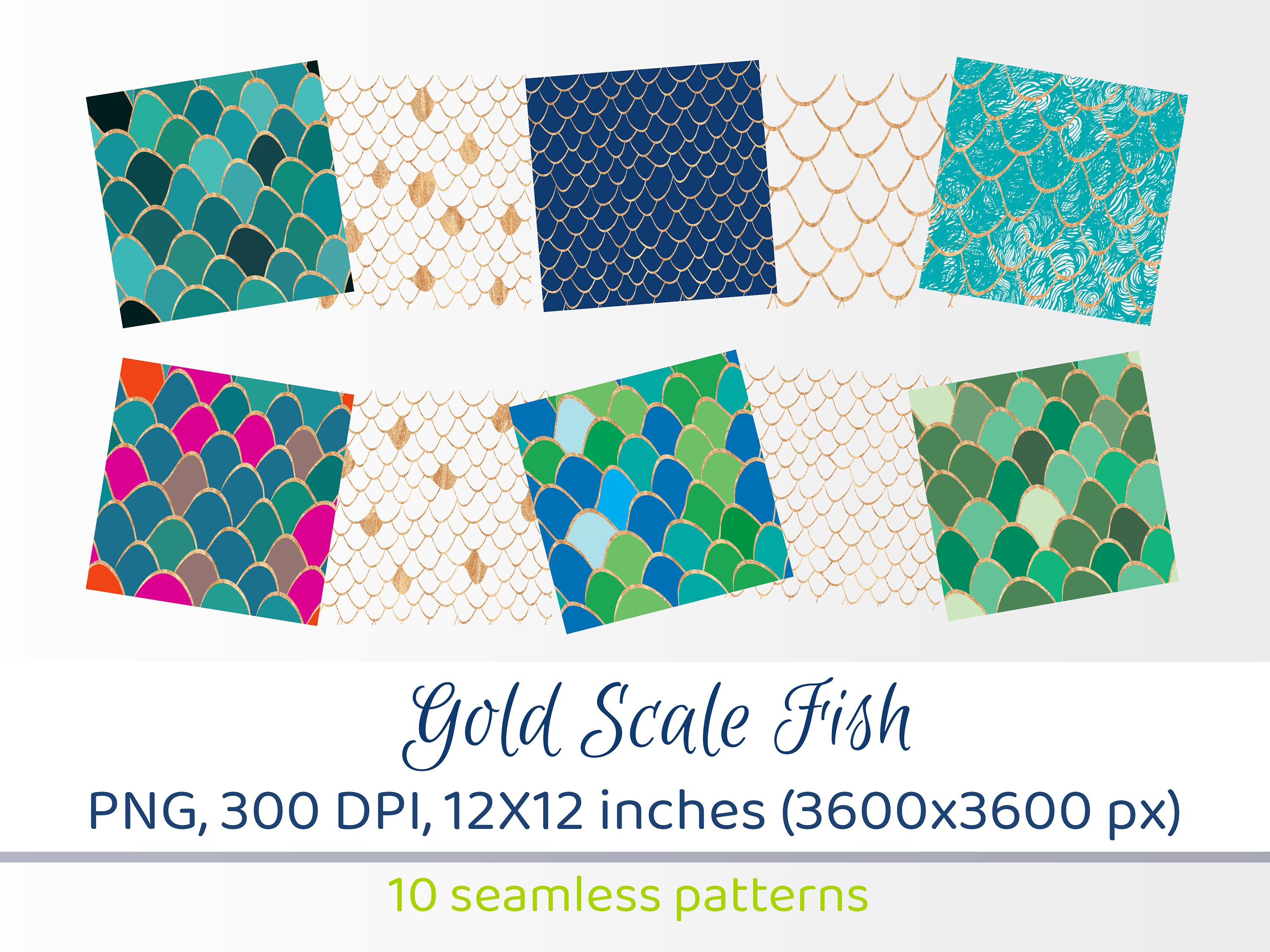 Seamless Patterns Mermaid Fish, Dragon Scale, Set Geometric Background ...