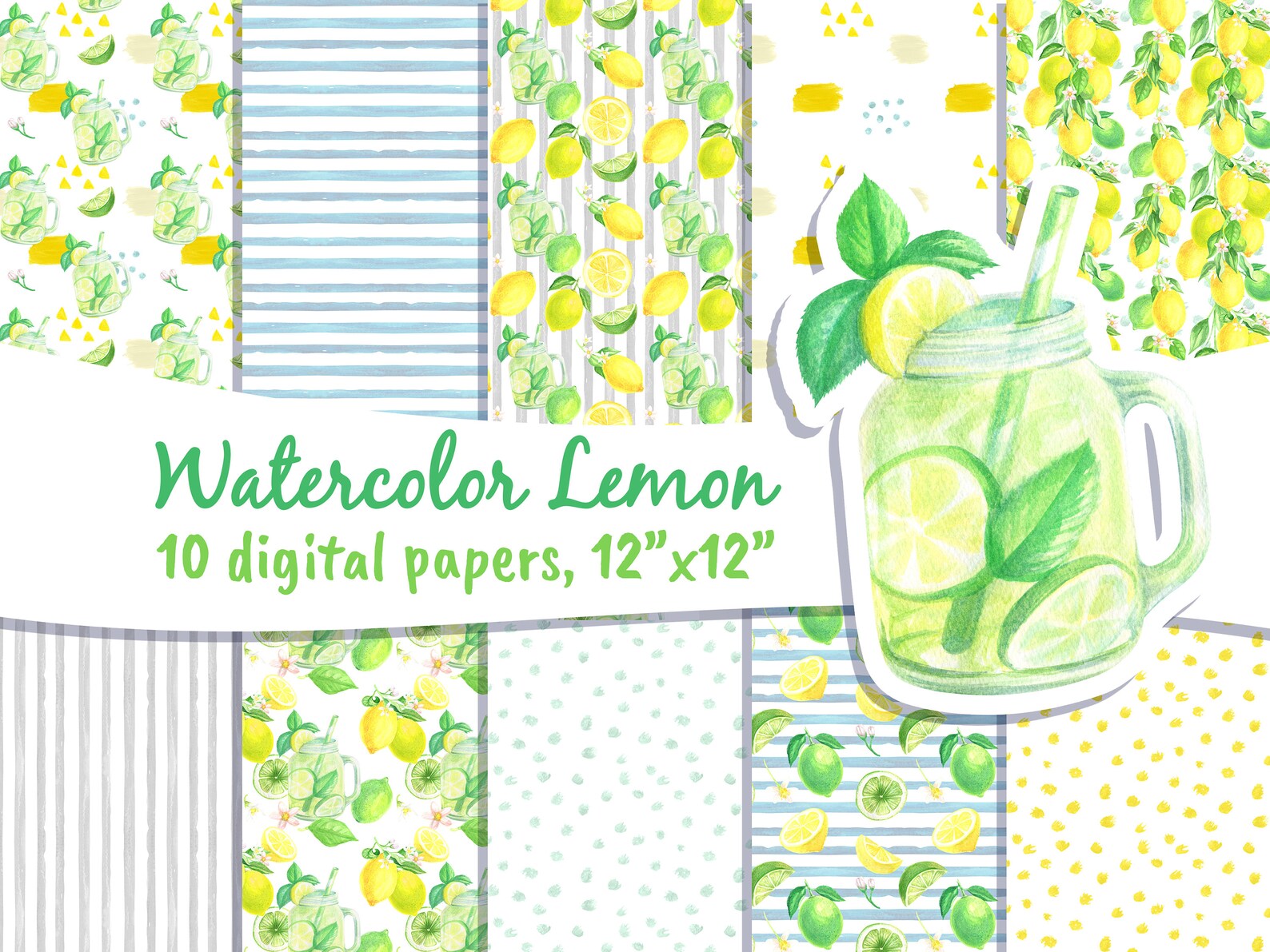 Lemons Digital Paper Clip Art, Seamless Patterns Files Background ...