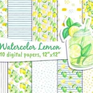 Lemons Digital Paper Clip Art, Seamless Patterns Files Background ...