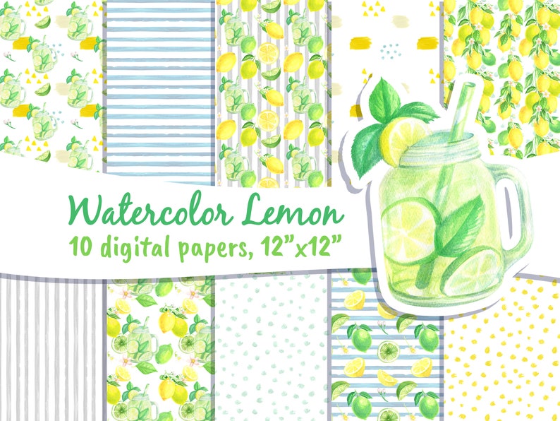 Lemons Digital Paper Clip Art, Seamless Patterns Files Background ...