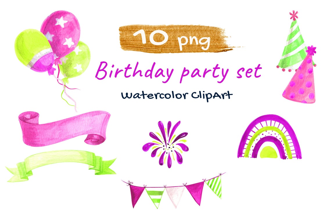 Happy Birthday Party Watercolor Clip Art. Printable Planner - Etsy